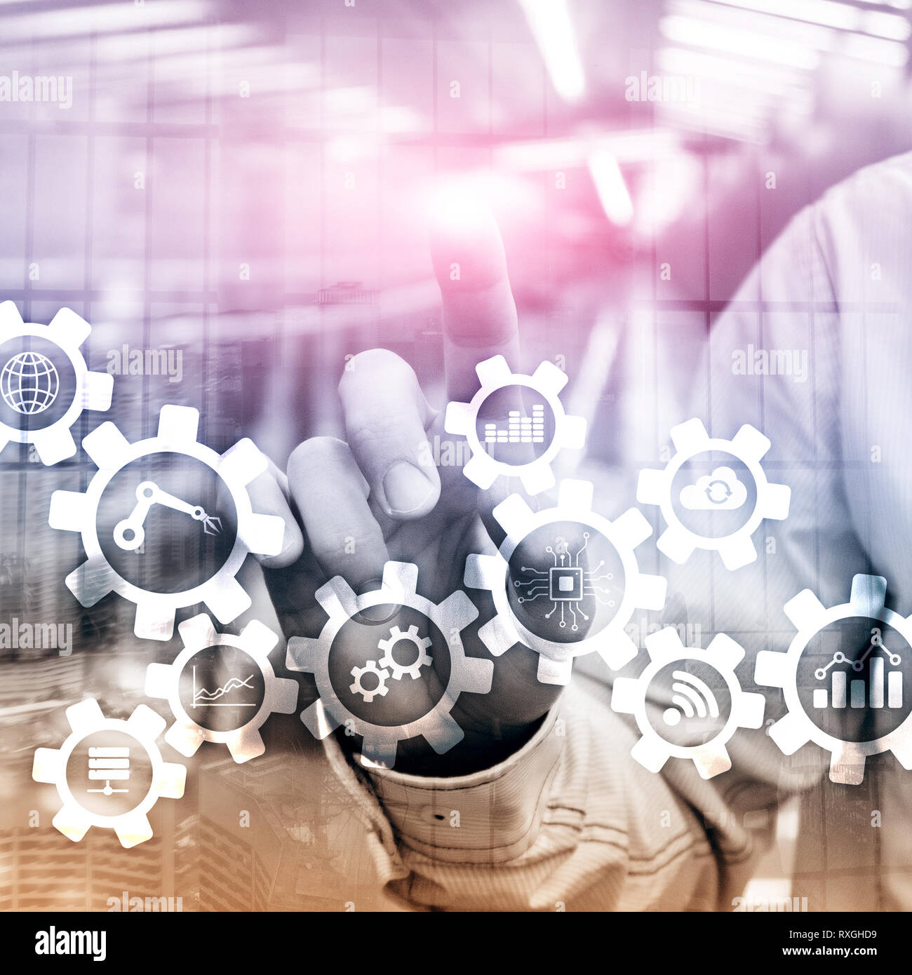 Automation technology and smart industry concept on blurred abstract ...