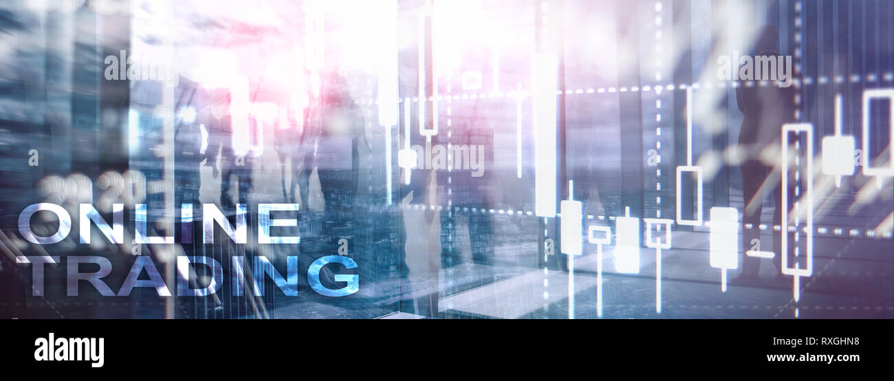 Online trading, FOREX, Investment concept on blurred business center ...