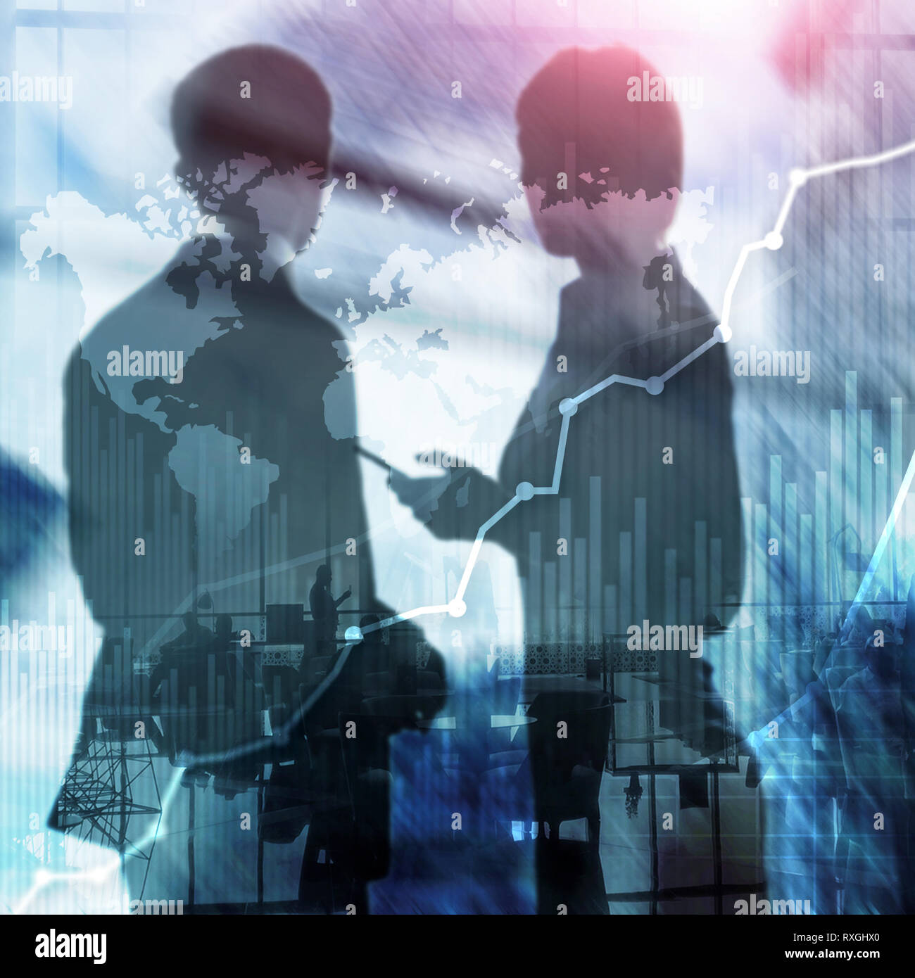 Business abstract background double exposure graph, chart and diagram ...