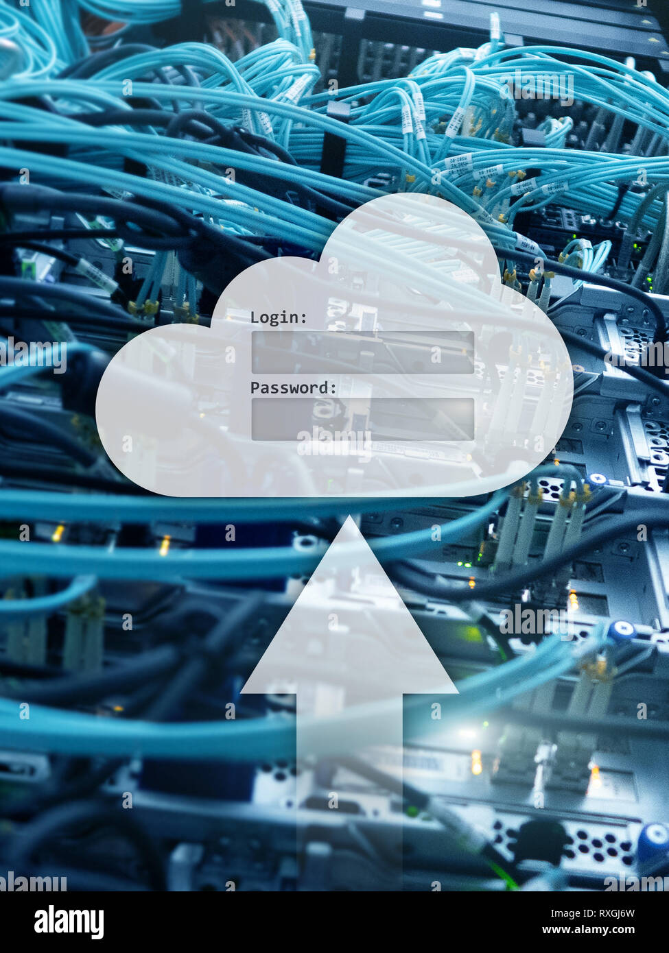 Cloud storage, data access, login and password request window on server ...