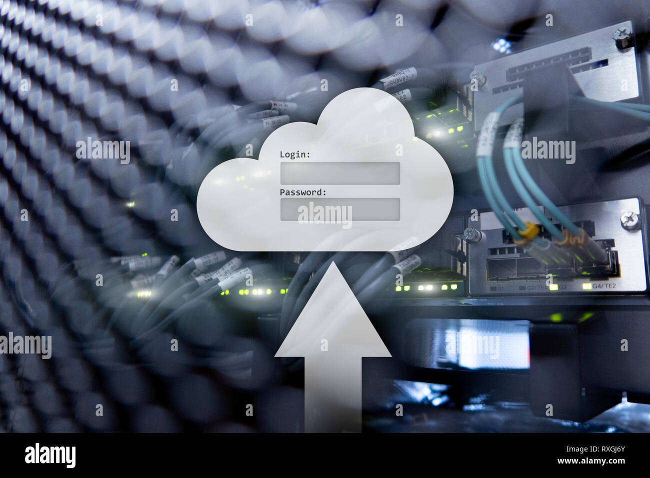 Cloud storage, data access, login and password request window on server ...