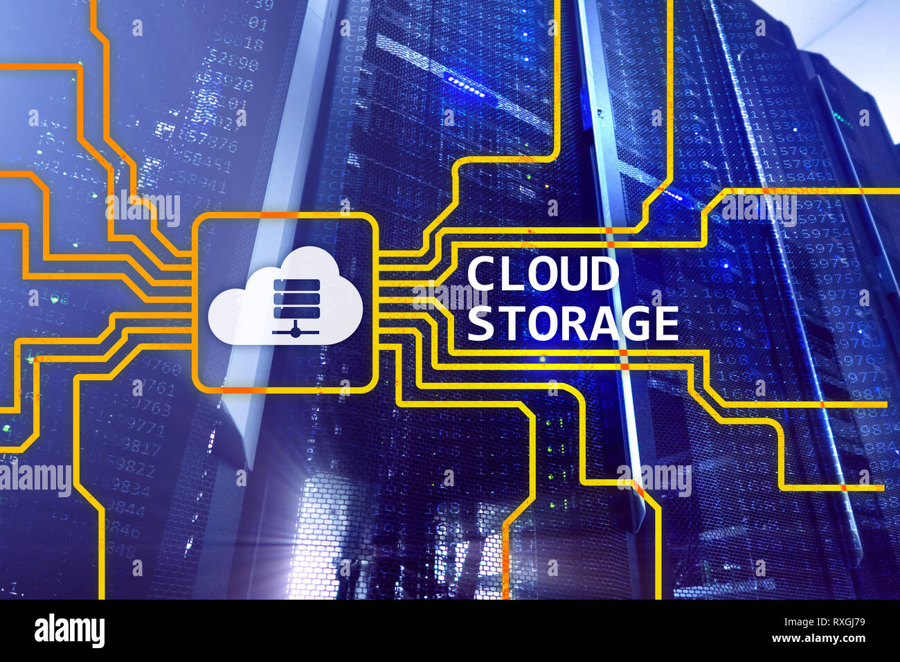 Cloud data storage concept on server room background Stock Photo - Alamy