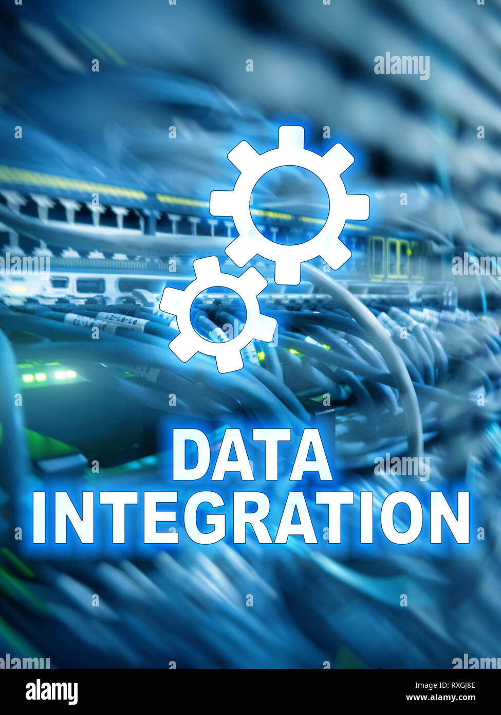 Data integration information technology concept on server room ...