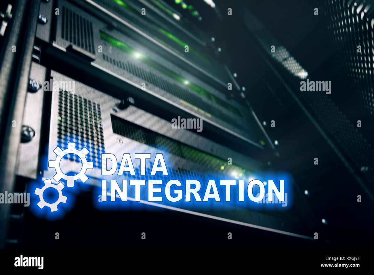 Data integration information technology concept on server room ...