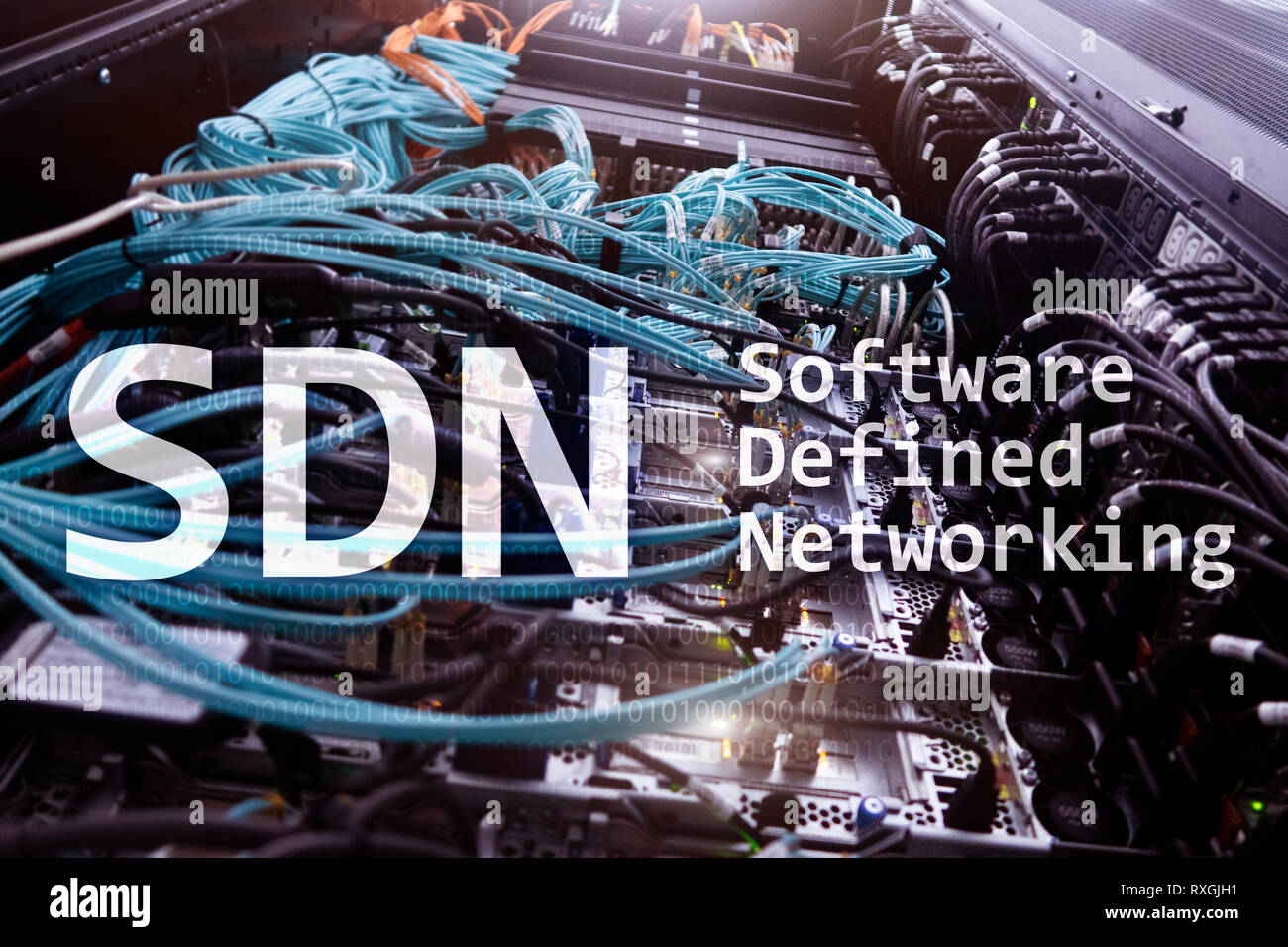 SDN, Software defined networking concept on modern server room ...