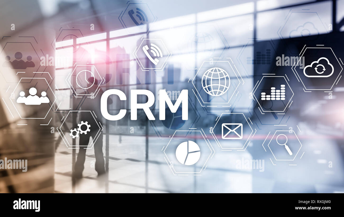 CRM, Customer relationship management system concept on abstract ...
