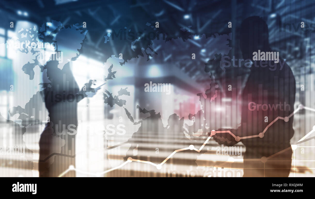 Business abstract background double exposure graph, chart and diagram ...