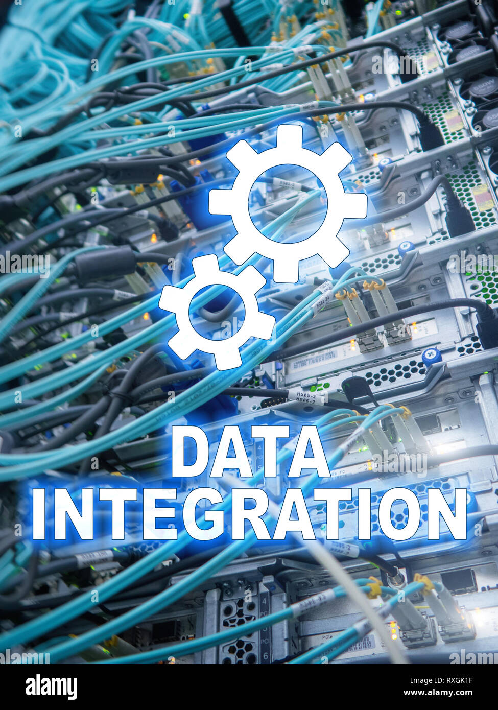 Data integration information technology concept on server room ...