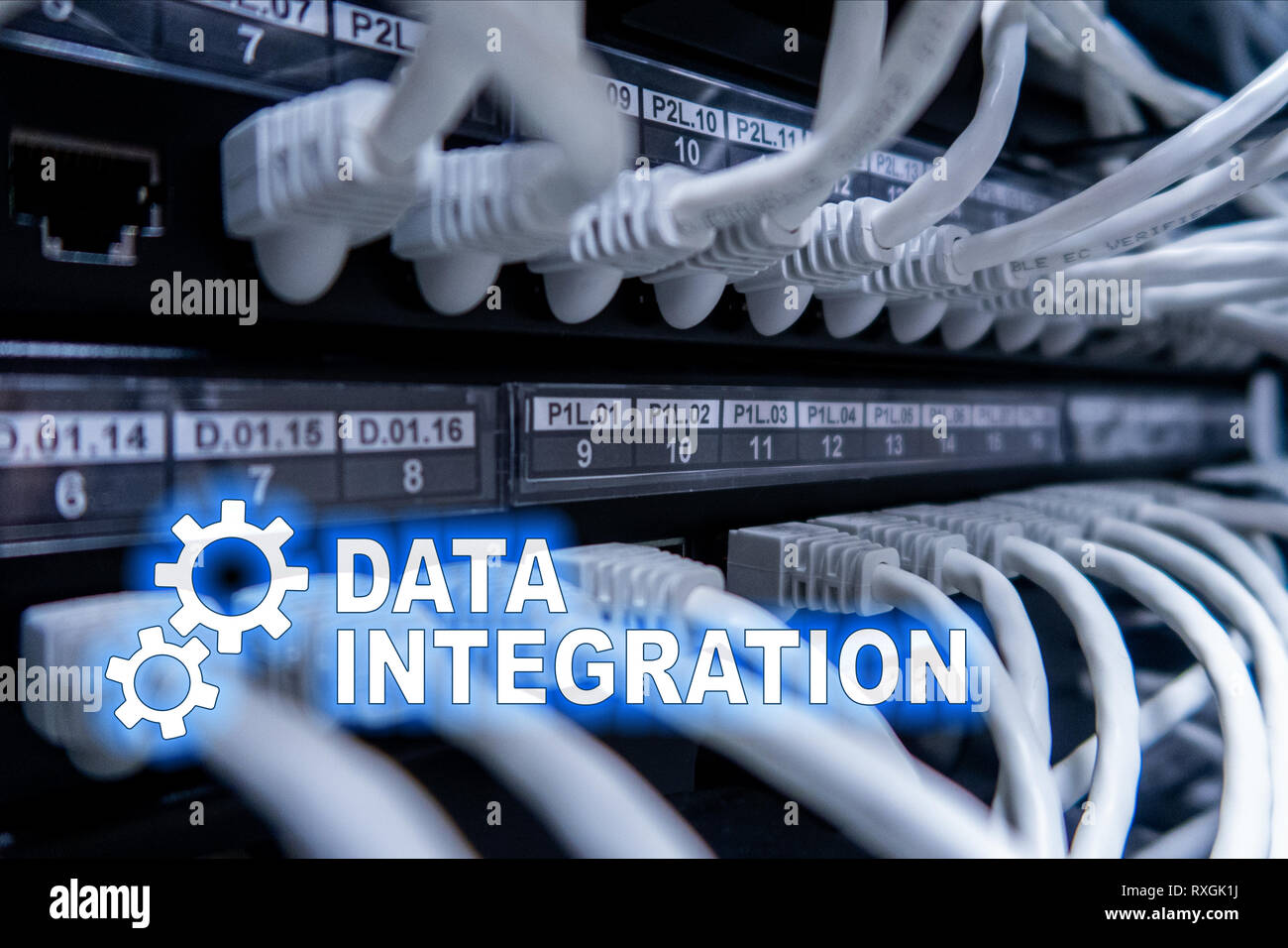 Data integration information technology concept on server room ...