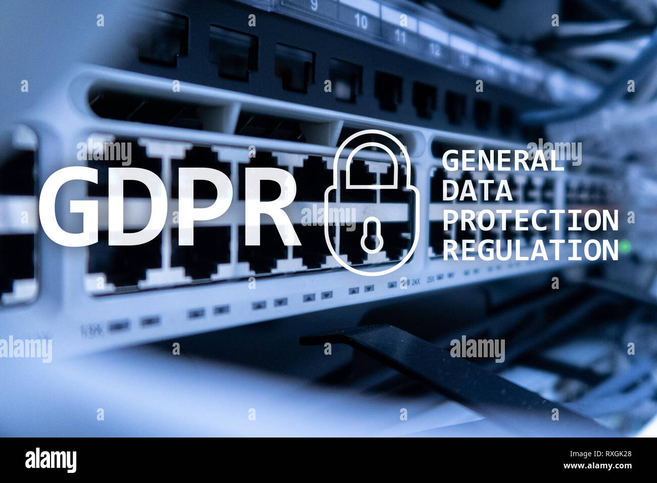 GDPR, General data protection regulation compliance. Server room ...