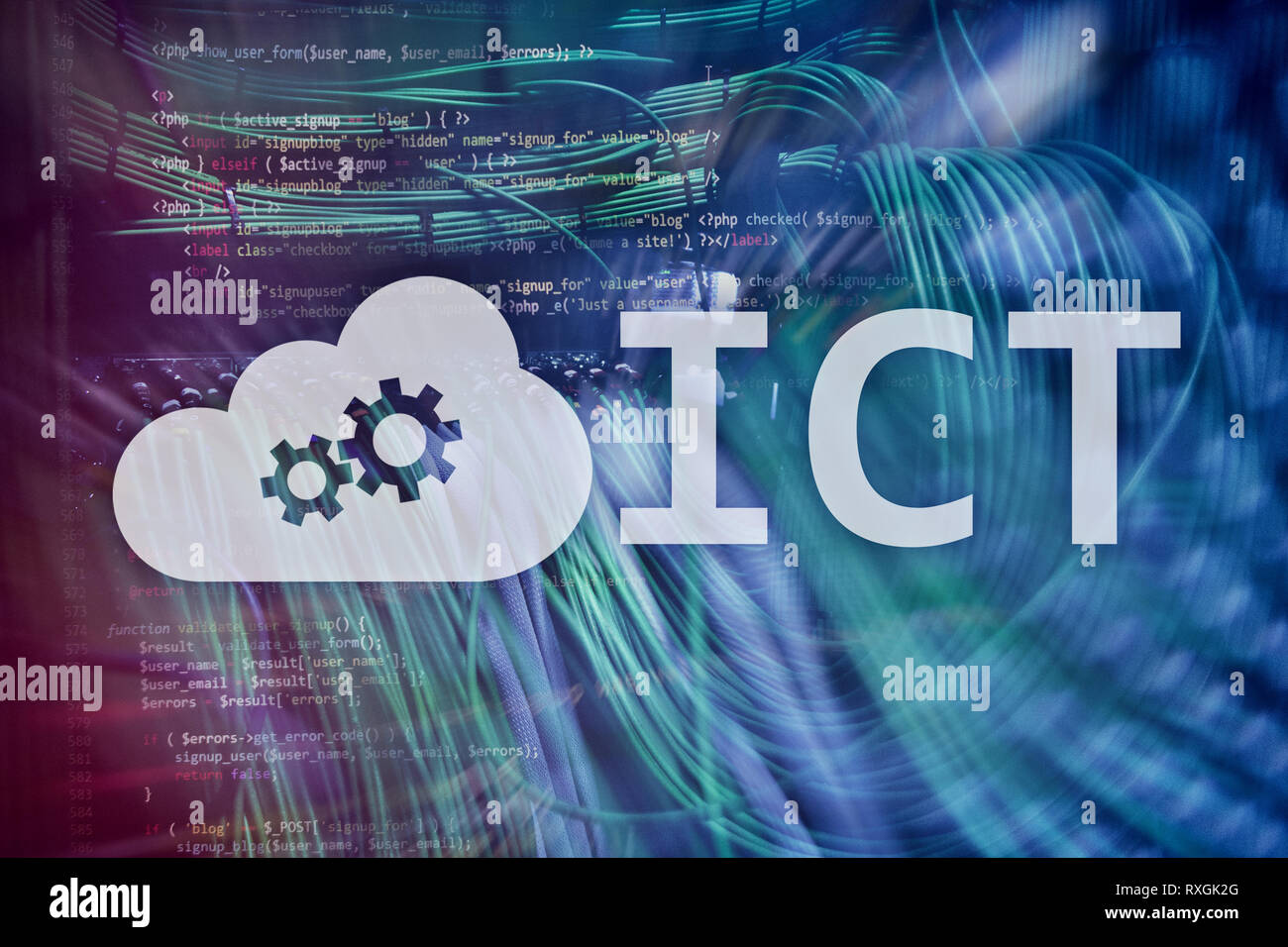 ICT - information and communications technology concept on server room ...