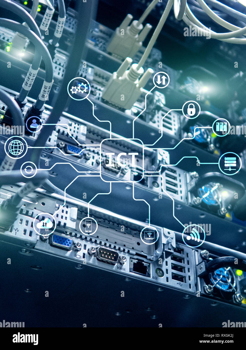 ICT - information and communications technology concept on server room ...