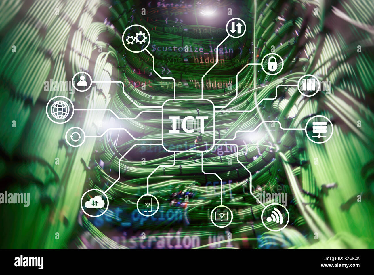 ICT - information and communications technology concept on server room ...