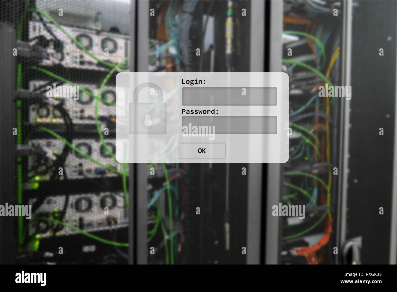 Server room, login and password request, data access and security Stock ...