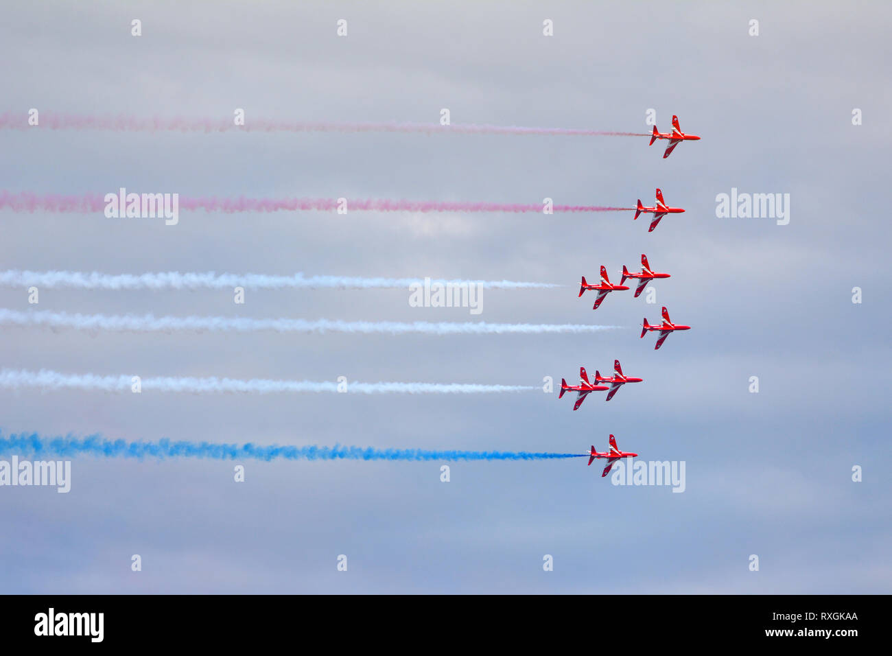 Red Arrows, Hawk airplane, Airshow Scarborough Stock Photo - Alamy