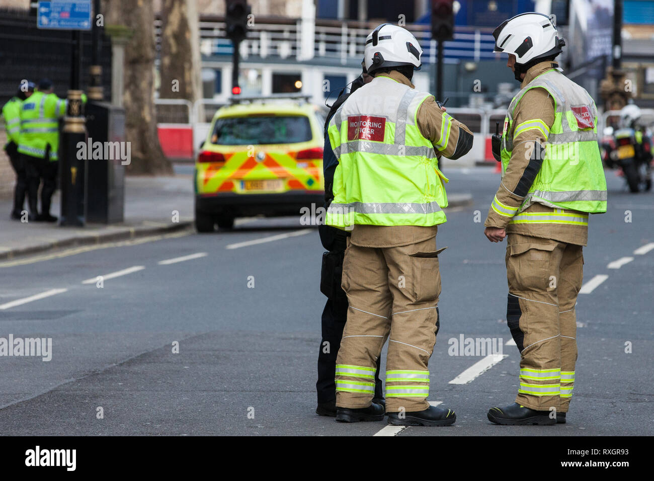 London, UK. 9th March, 2019. An Incident Commander and Monitoring ...