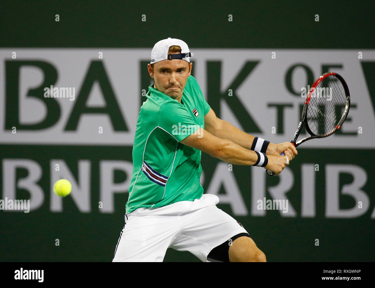 California, USA. 9th March 2019. 2019 Bjorn Fratangelo returns a shot ...