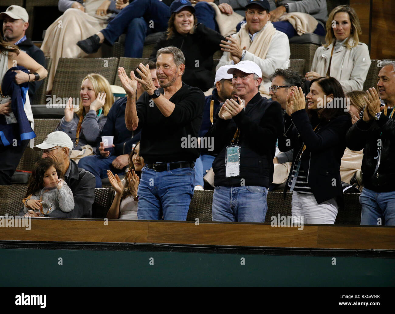 California, USA. 9th March 2019. 2019 Larry Ellison watches the match ...