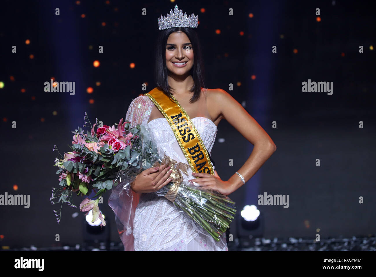 Sao Paulo, Brazil. 9th March 2019. Miss Brazil winner Julia Horta, 24 ...