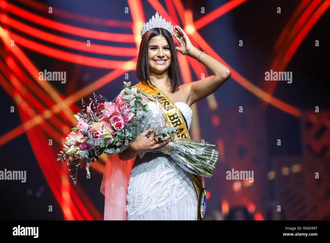 Sao Paulo, Brazil. 9th March 2019. Miss Brazil winner Julia Horta, 24 ...