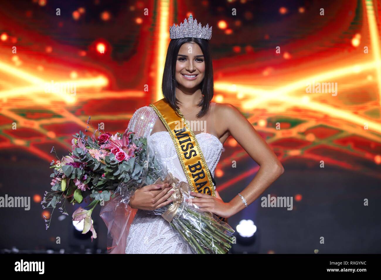 Sao Paulo, Brazil. 9th March 2019. Miss Brazil winner Julia Horta, 24 ...