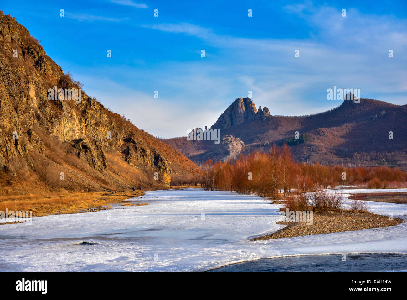 China. 10th Mar, 2019. Yakeshi, CHINA-Scenery of Yalu River in Yakeshi ...