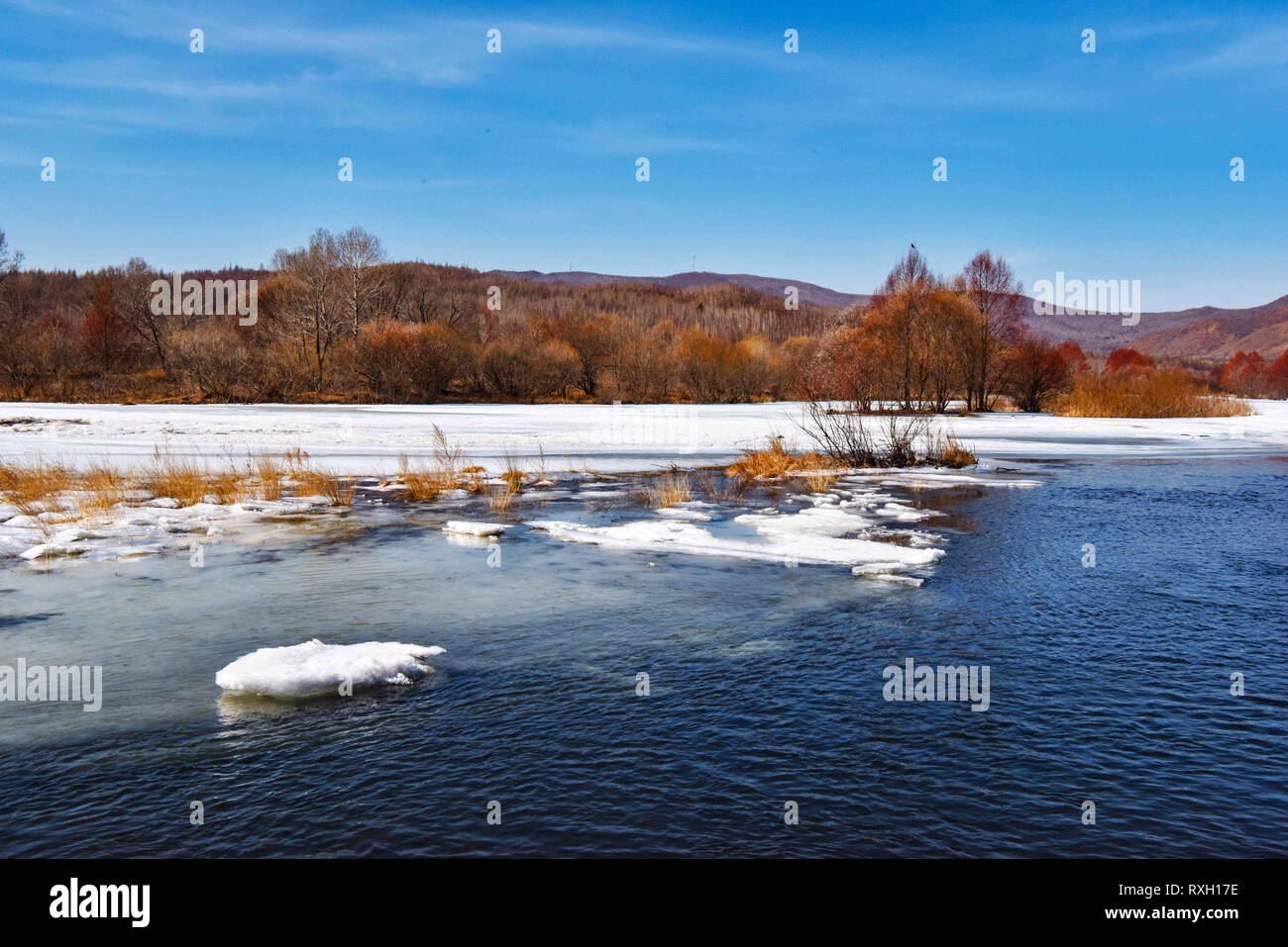 China. 10th Mar, 2019. Yakeshi, CHINA-Scenery of Yalu River in Yakeshi ...
