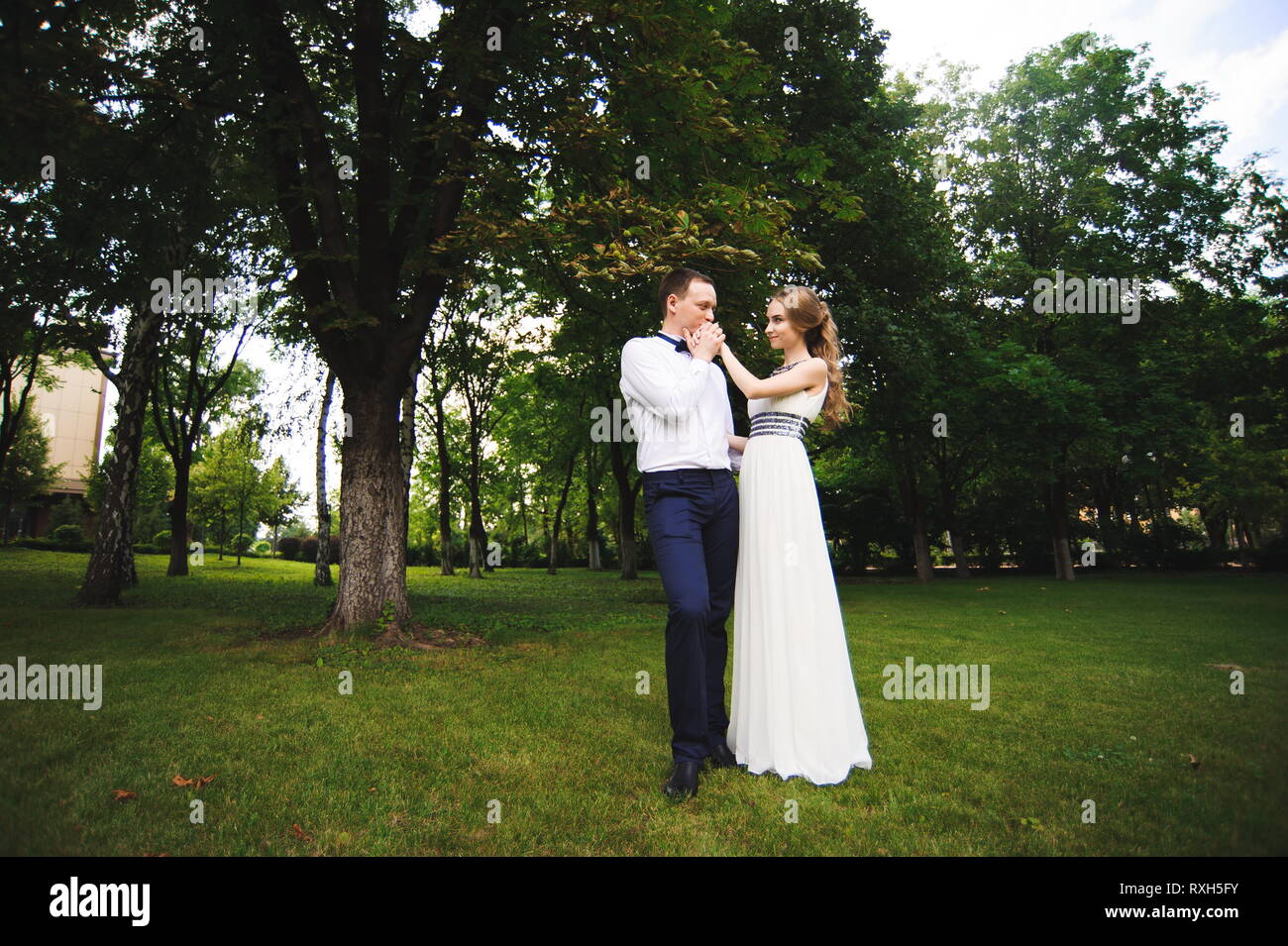 Wedding day. bride and groom outdoor in nature location. Wedding couple ...