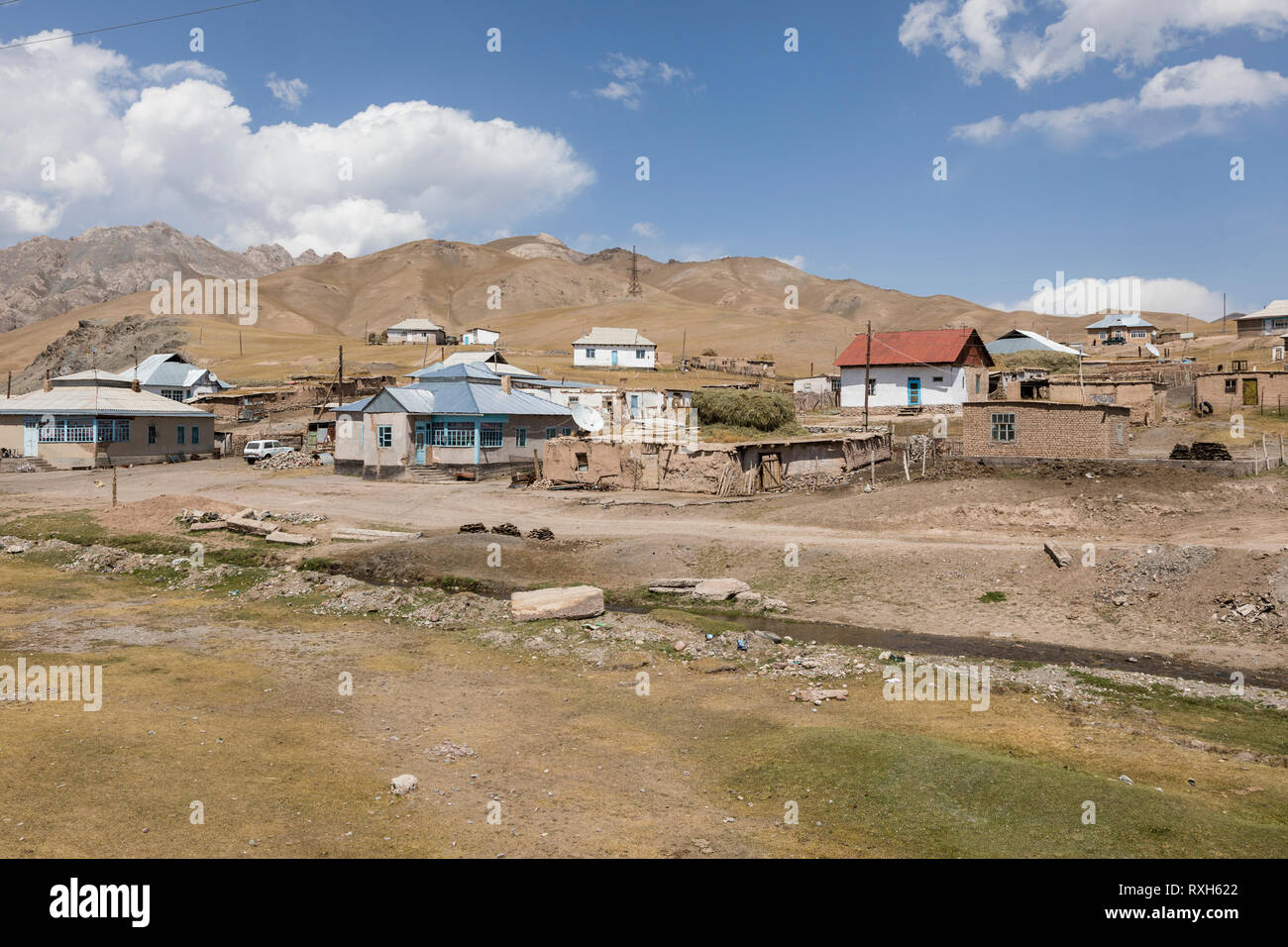 Sary-Tash, Kyrgyzstan August 21 2018: Residential house of border town ...