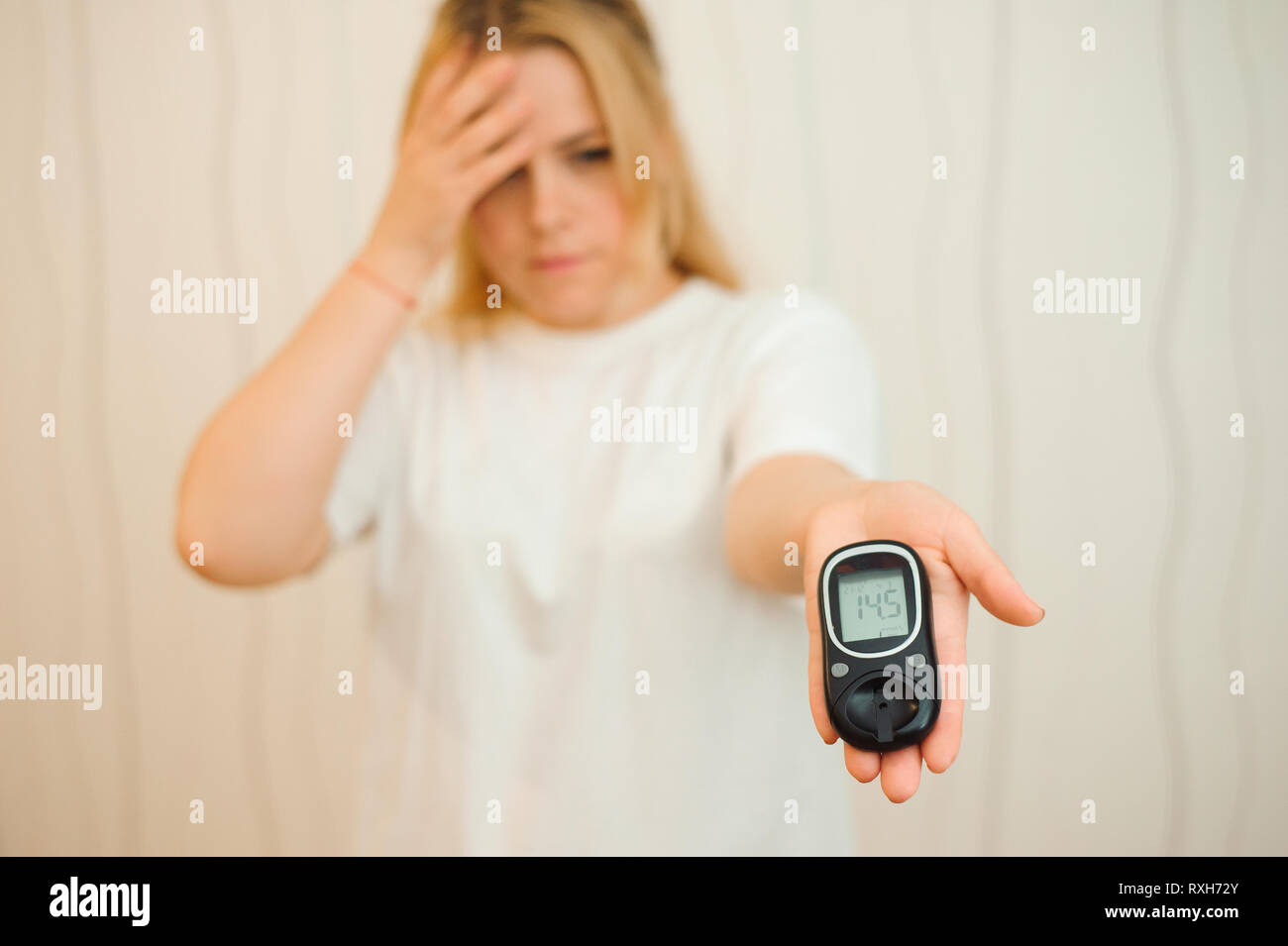 glucometer for glucose level. Diabetes health care and people concept ...