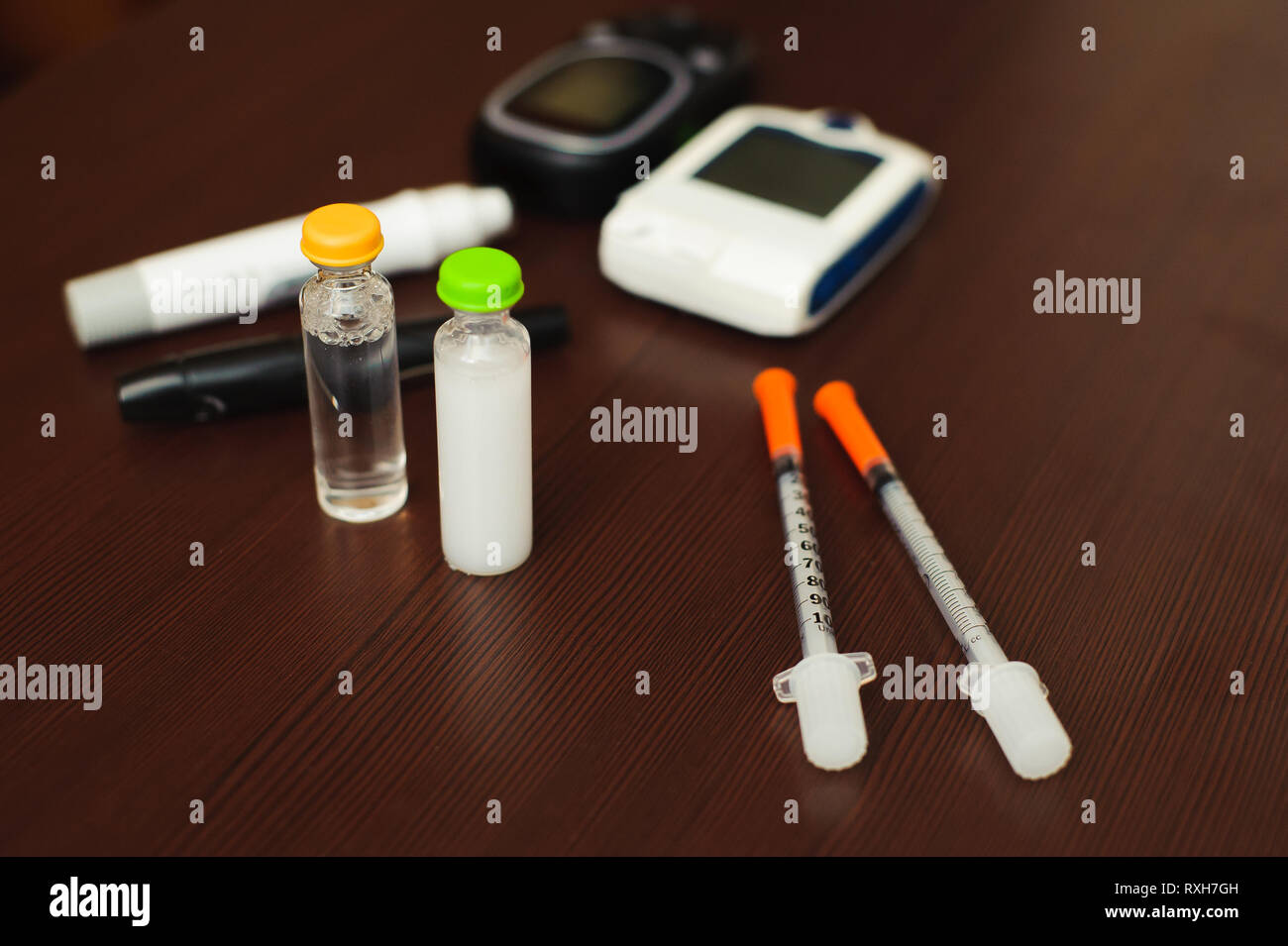 medicine, diabetes and health care concept - close up of blood sugar ...