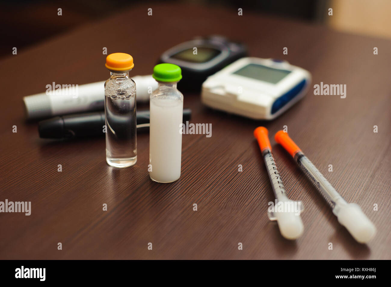 medicine, diabetes and health care concept - close up of blood sugar ...