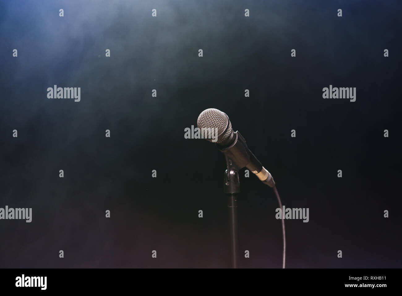 Live music background. Microphone and stage lights.Sing and karaoke ...