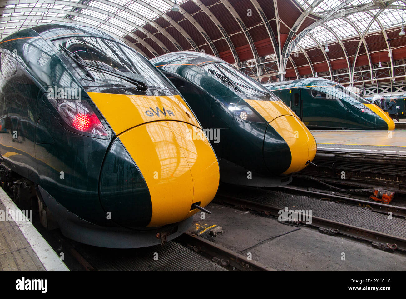 Brand new Class 800 electric trains at London's Paddington station ...