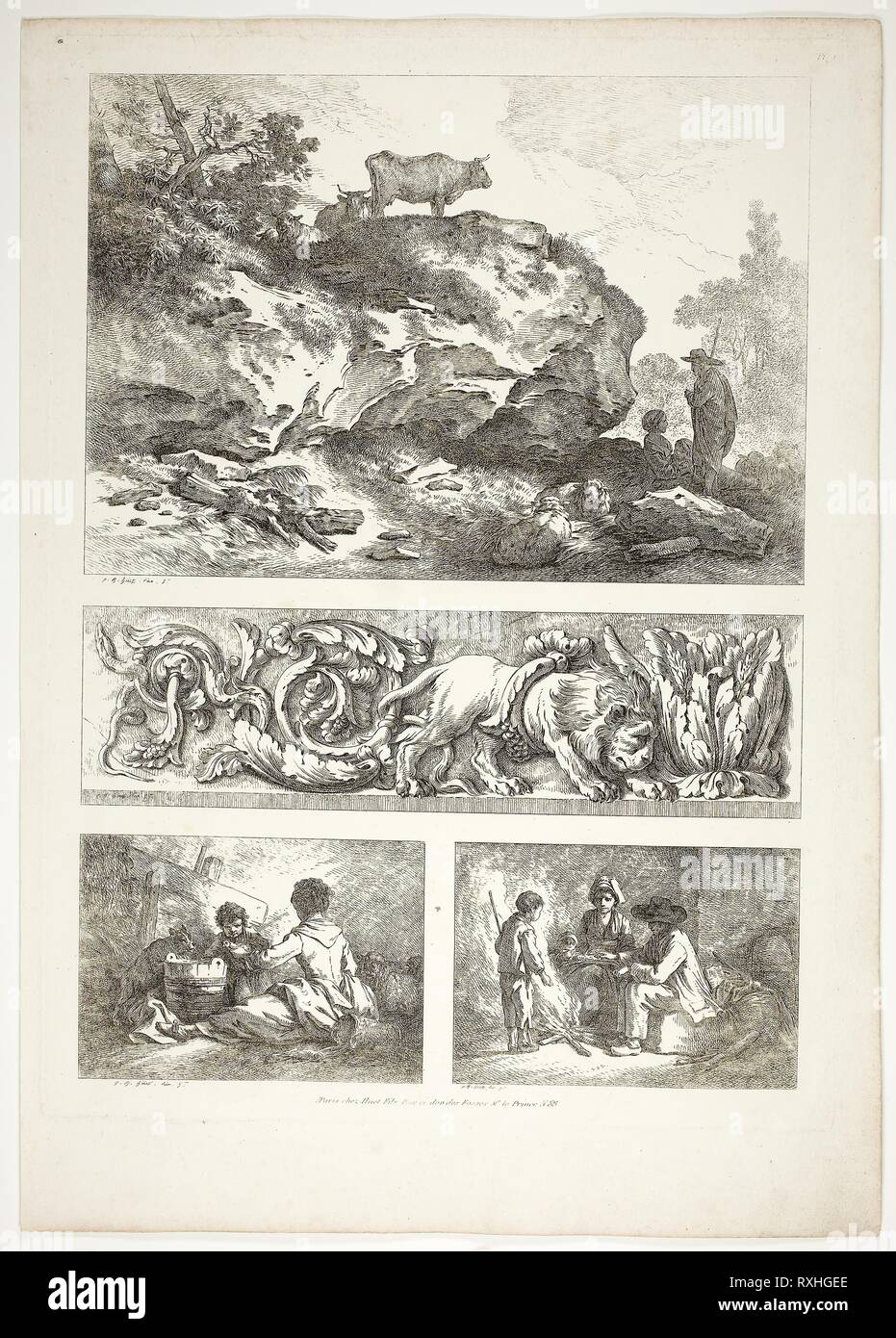Plate Nine of 38 from Oeuvres de J. B. Huet. Jean Baptiste Huet; French ...