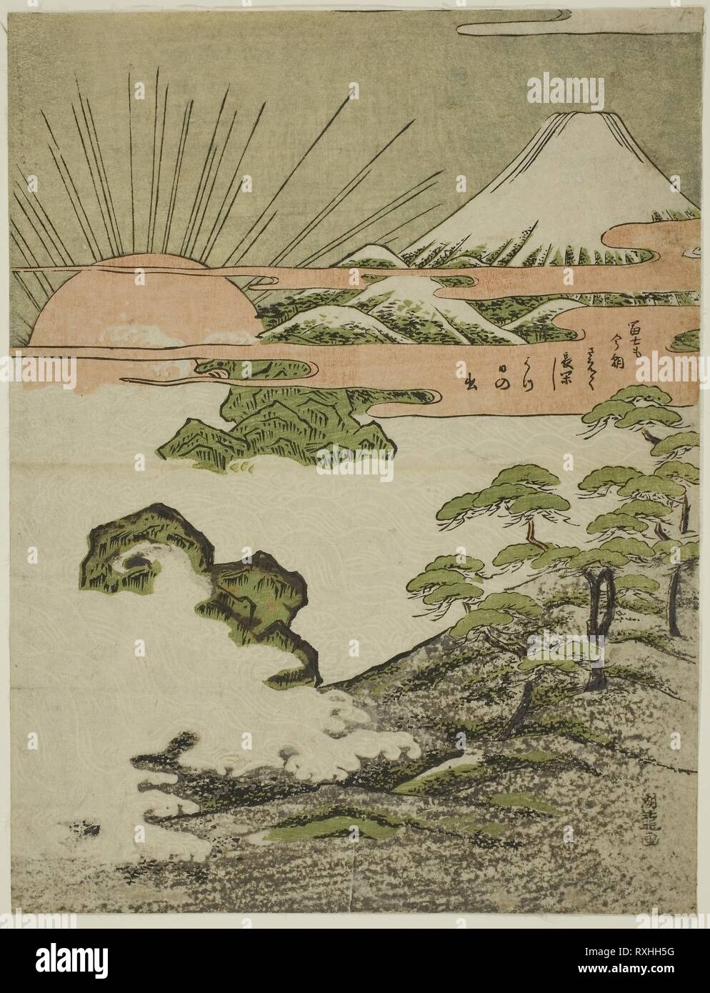 View of Mount Fuji at sunrise on New Year's Day. Isoda Koryusai ...