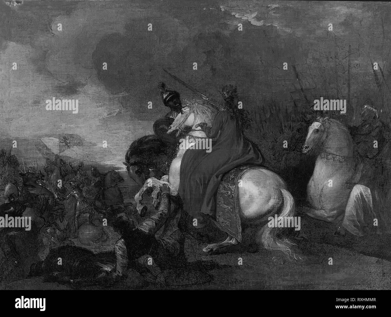 Queen philippa at the battle of nevilles cross Black and White Stock ...