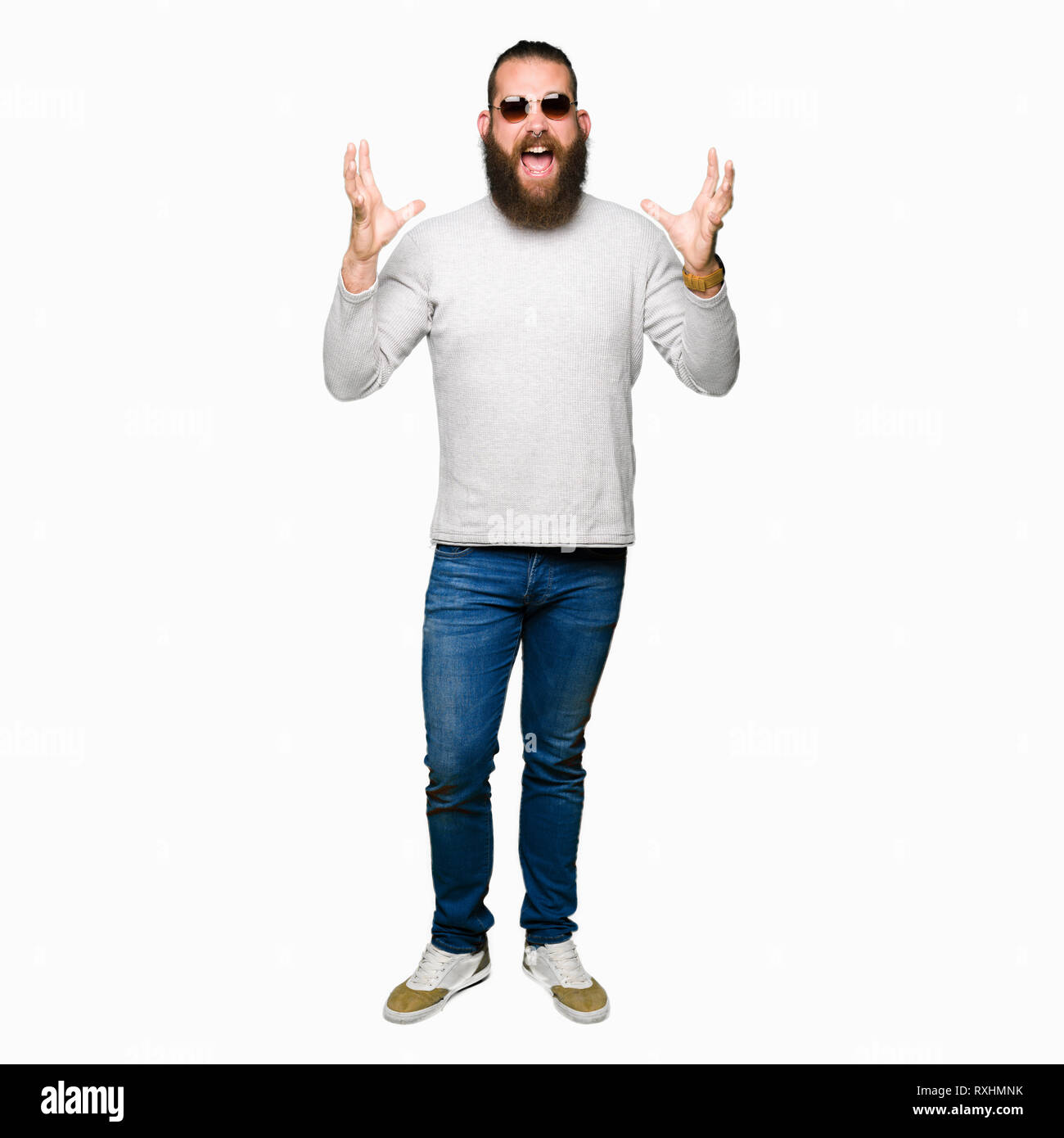 Angry man shouting hands raised Cut Out Stock Images & Pictures - Alamy