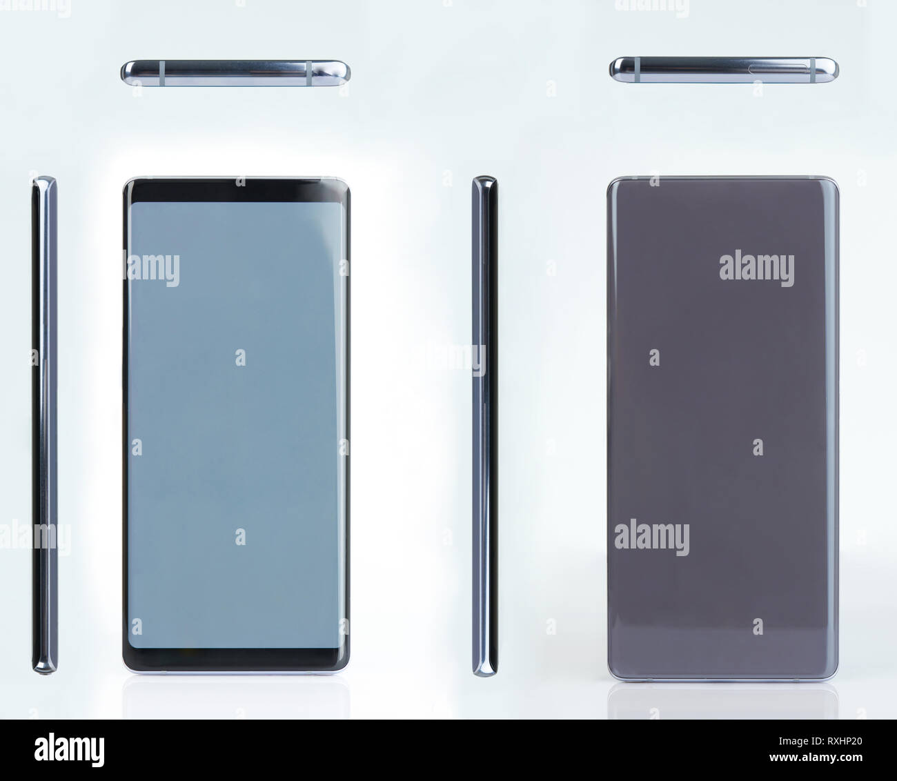 Gray modern smartphone front back side top view isolated Stock Photo ...