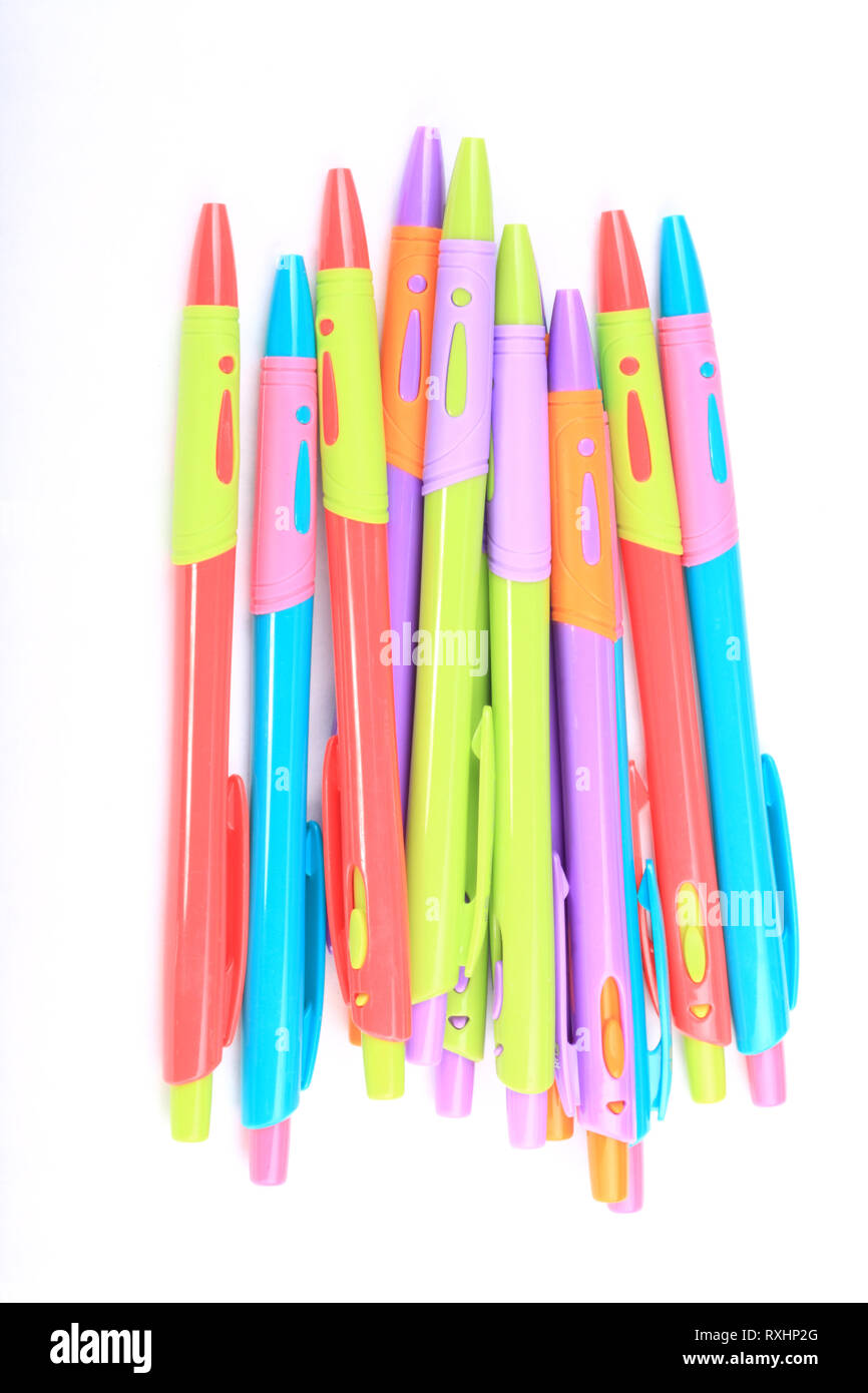 many Ball Pen on white Background Stock Photo - Alamy