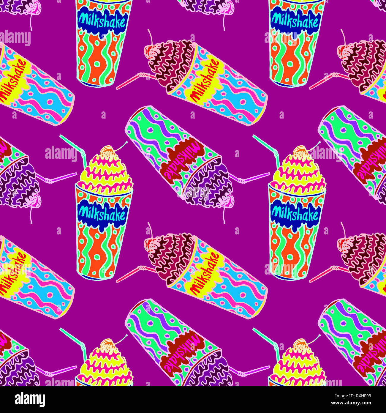 Milkshakes with straw and cherry on the top, hand drawn doodle, sketch ...