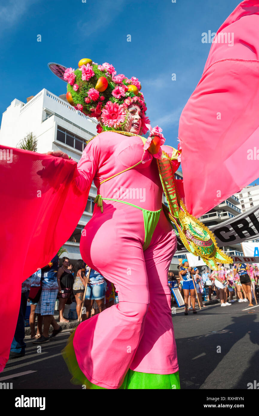 RIO DE JANEIRO - FEBRUARY 11, 2017: A Brazilian man in flamboyant pink ...