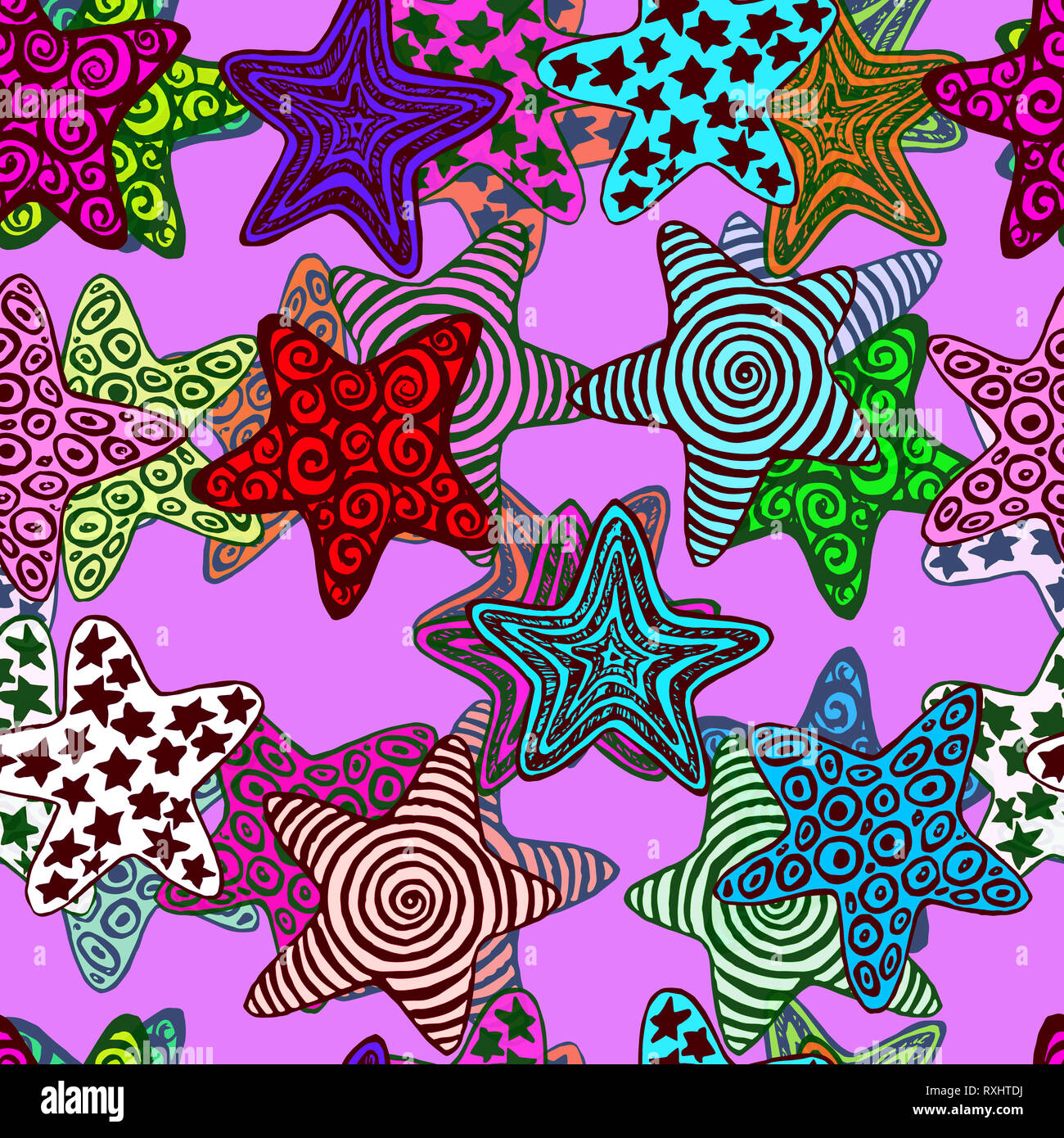 Stars, hand drawn doodle, sketch in naïve, pop art style, seamless ...