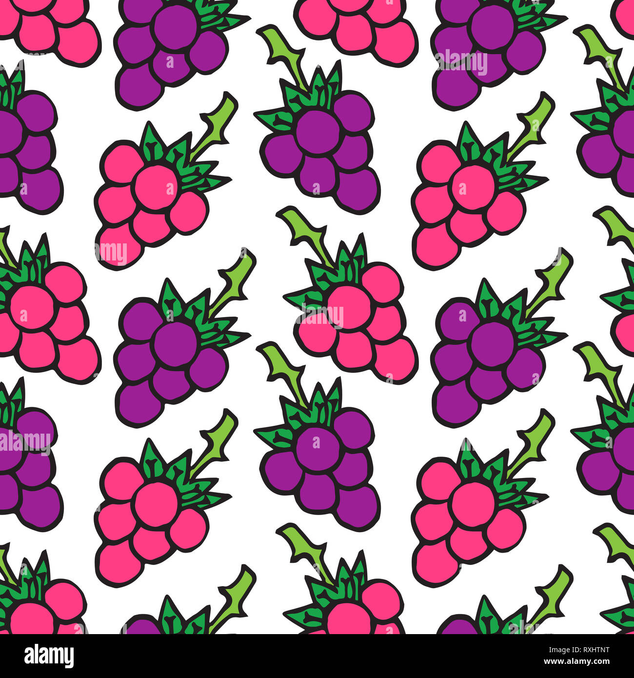 Raspberry and blackberry, hand drawn doodle, sketch in naïve, pop art ...