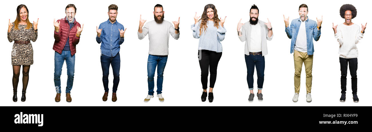 Collage of people over white isolated background shouting with crazy ...