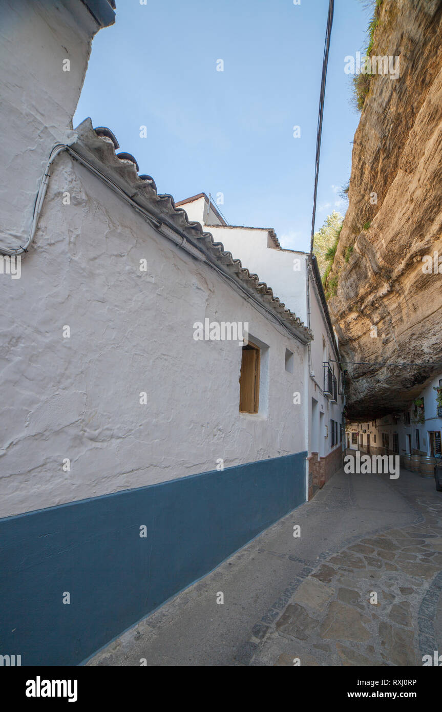Street with dwellings built into rock overhangs. Setenil de las Bodegas ...