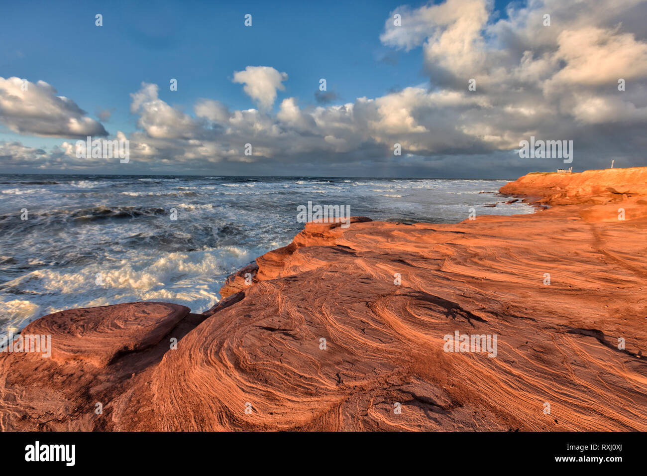 Red sandstone cliffs, Cavendish, Prince Edward Island National Park ...