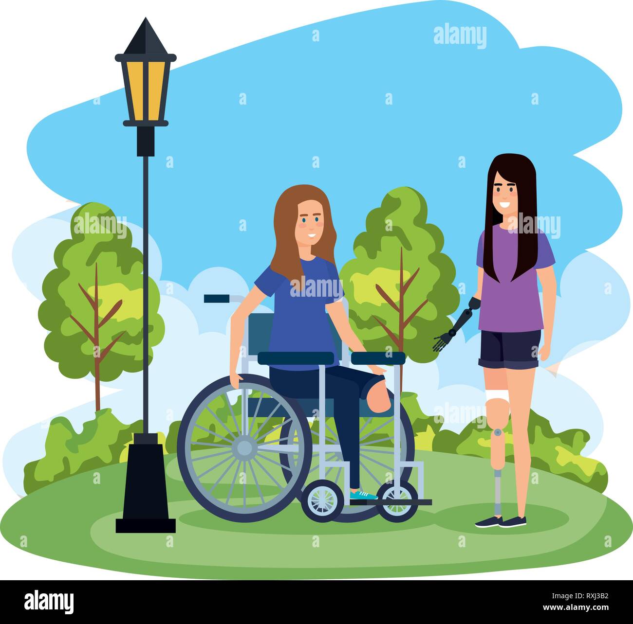 young woman in wheelchair with female helper Stock Vector Image & Art ...