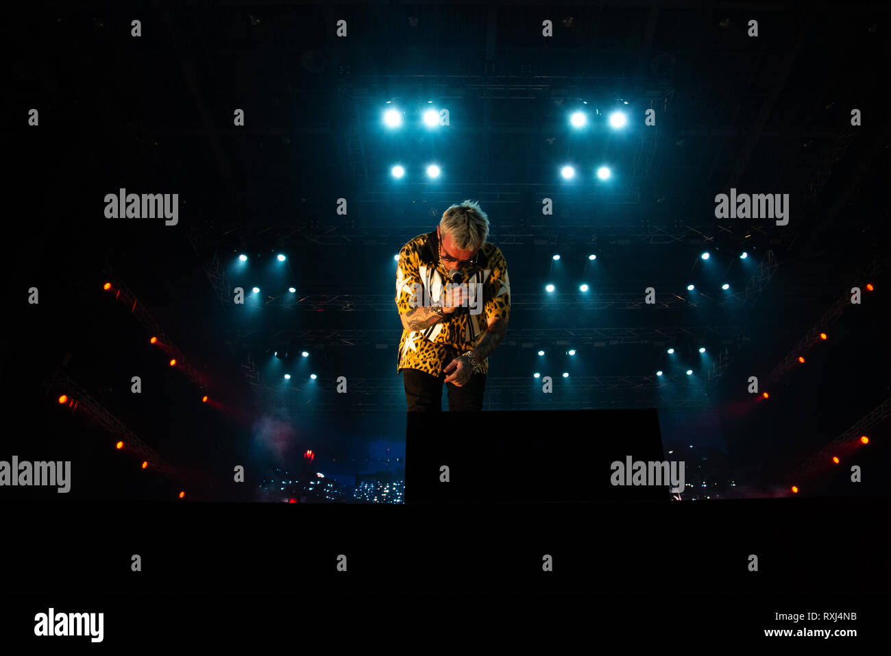 The Italian rapper Salmo seen performing live at Pala Alpitour in Turin ...