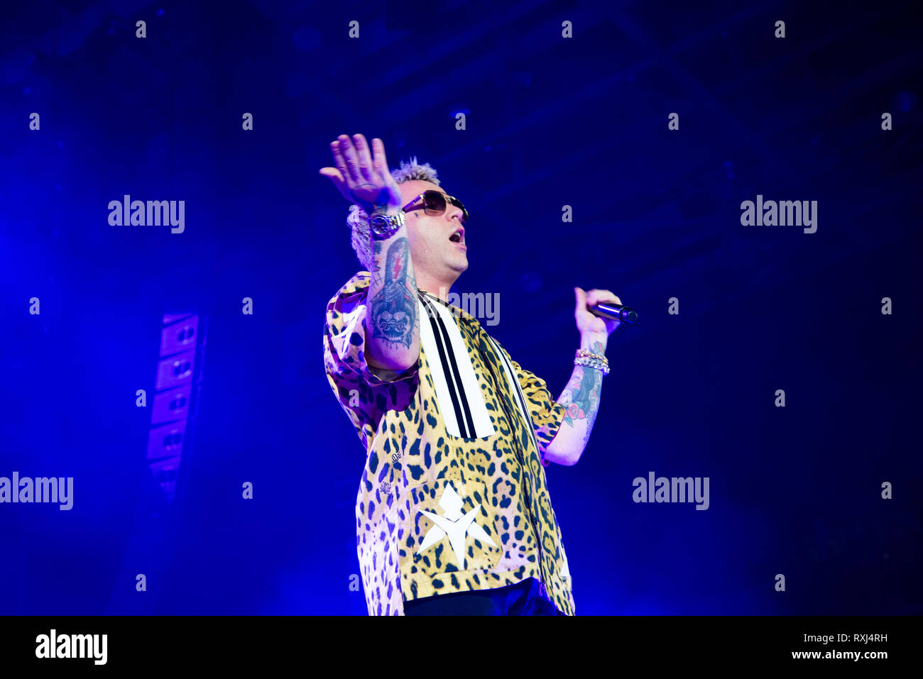The Italian rapper Salmo seen performing live at Pala Alpitour in Turin ...